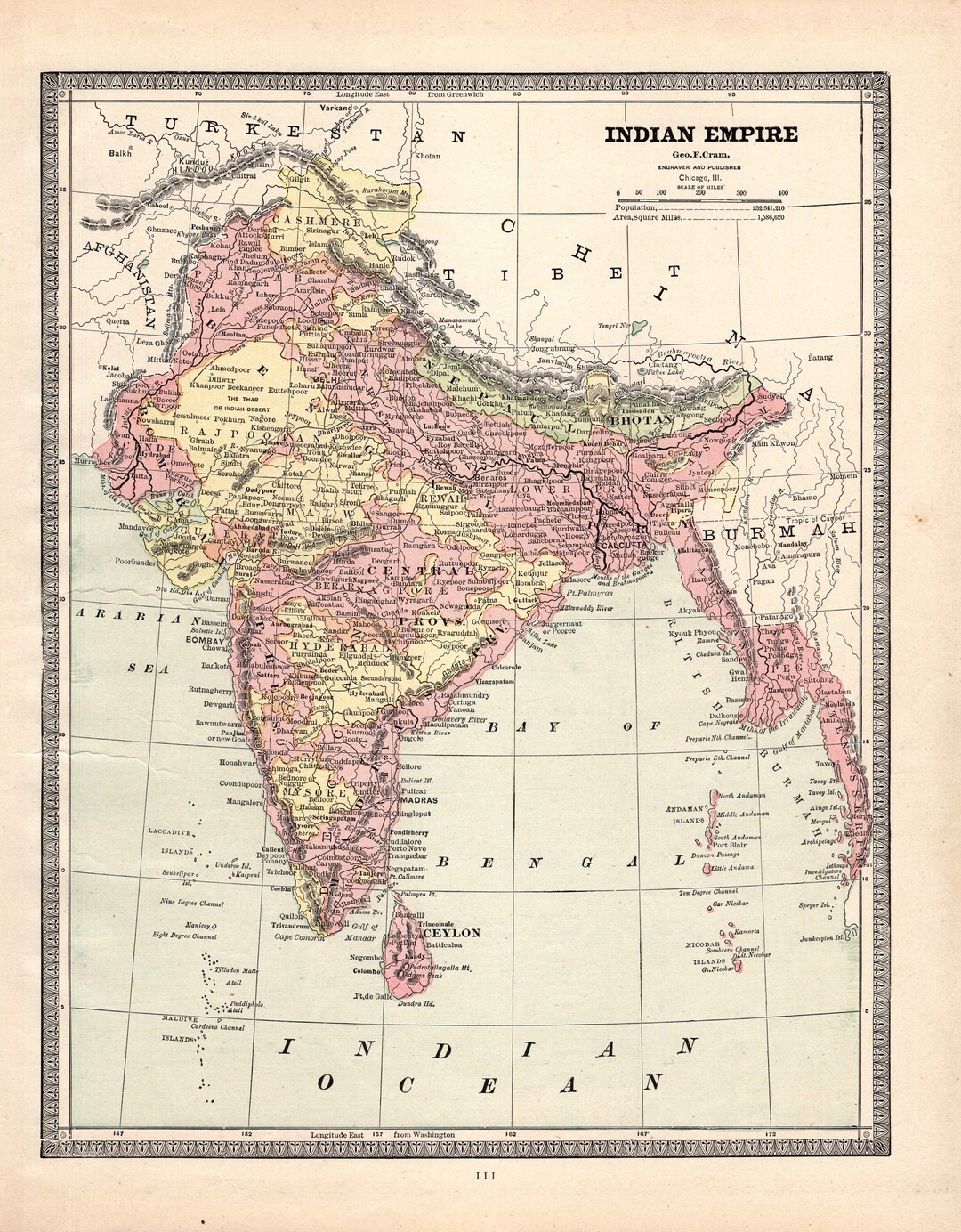 1885 Antique Indian Empire Map George Cram Atlas Map of India Gallery ...