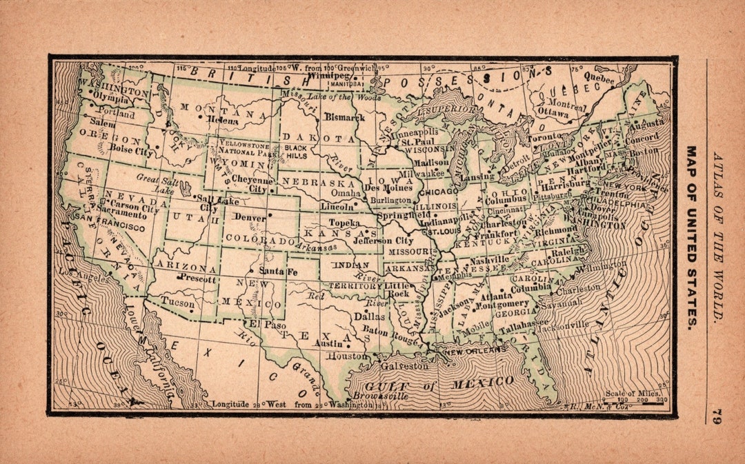 1888 Tiny UNITED STATES Map Miniature Vintage Usa Map of the - Etsy