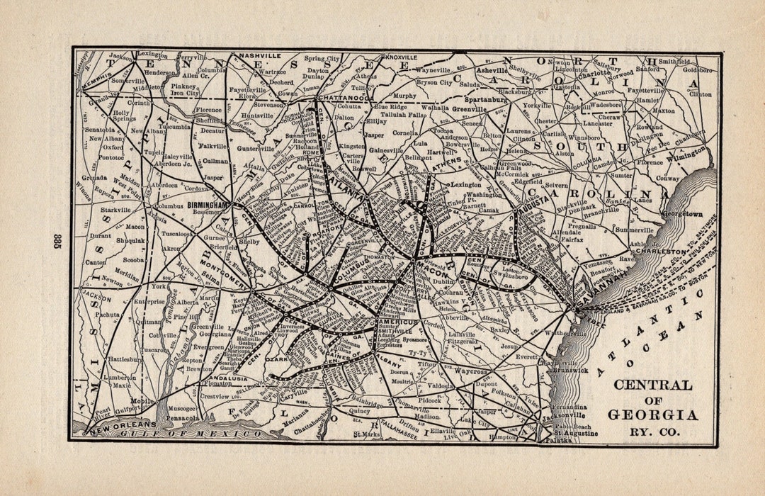 1901 Antique Central of Georgia Railway Map Vintage Railroad System Map ...