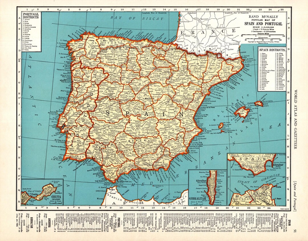 1939 Vintage SPAIN Map Antique Map of Spain and Portugal Gallery Wall ...