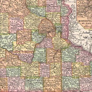1895 Antique MINNESOTA State Map Vintage Map of Minnesota Gallery Wall ...