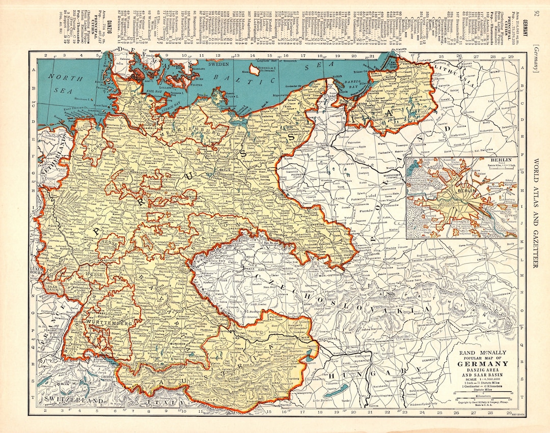 1939 Map of Germany Vintage Germany Atlas Map Gallery Wall Decor Gift ...