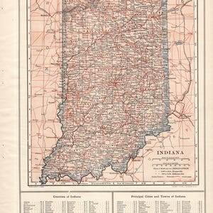 1914 Antique Indiana State Map Atlas Map of Indiana Gallery Wall Decor ...