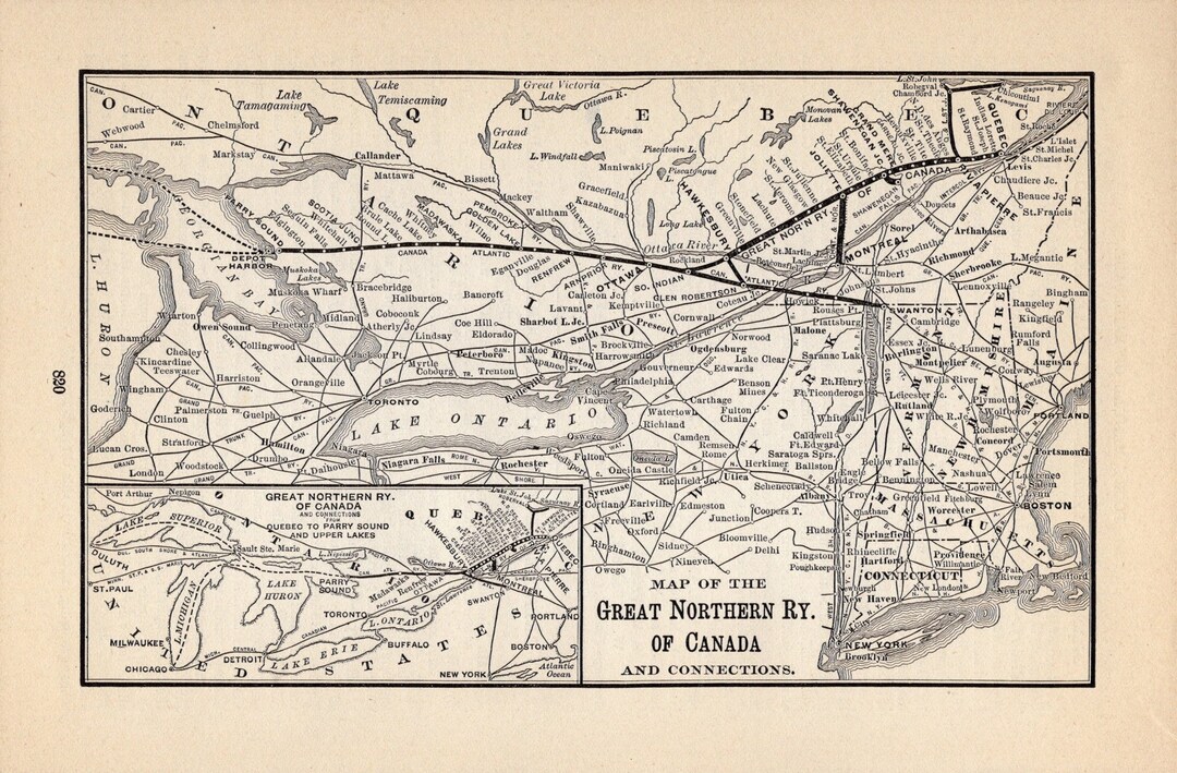 1901 Antique Great Northern Railway of Canada Map Vintage Canada ...