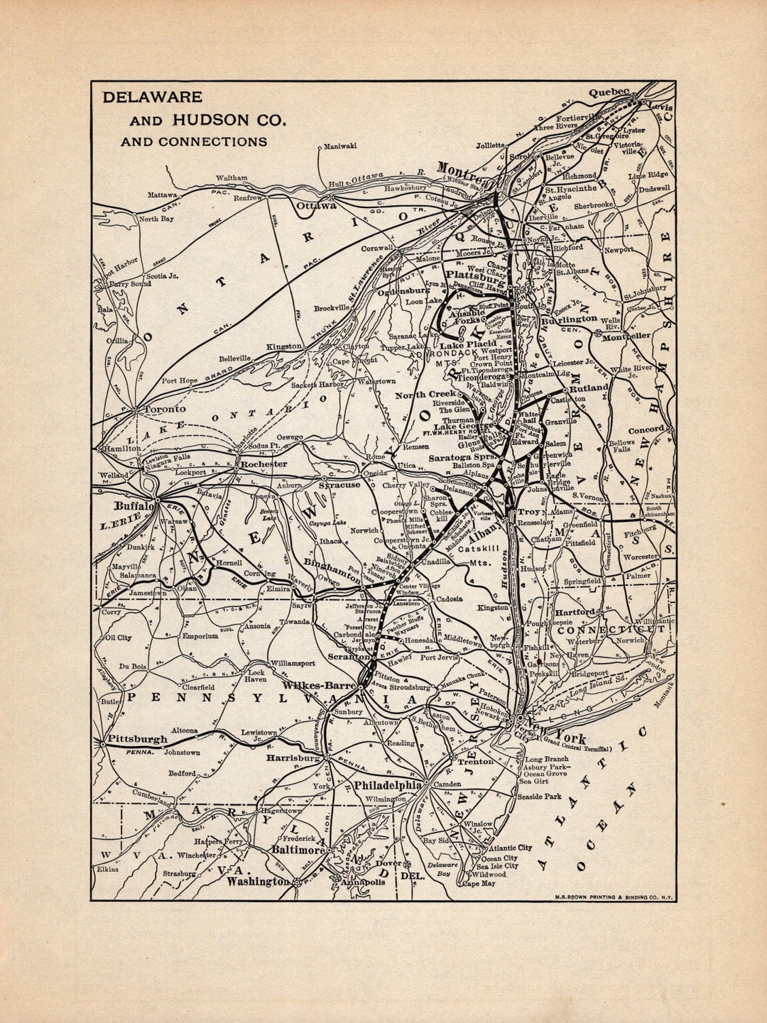 1926 Antique Delaware and Hudson Railroad System Map Delaware and ...