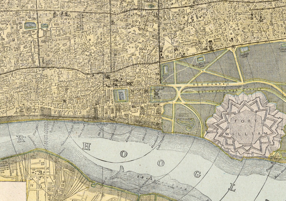 1888 Antique CALCUTTA City Map of Calcutta India Street Map George Cram ...