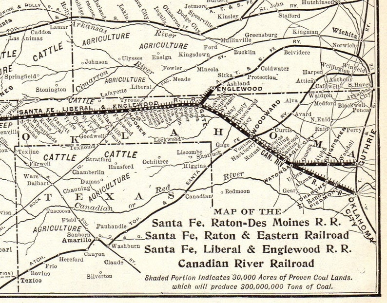 1908 Antique SANTA FE Railroad Map Raton Des Moines Eastern | Etsy