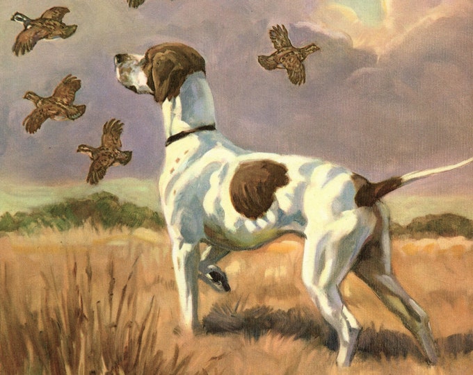 Vintage POINTER Dog Print Megargee Pointer Art Bird Hunting Dog Lodge ...