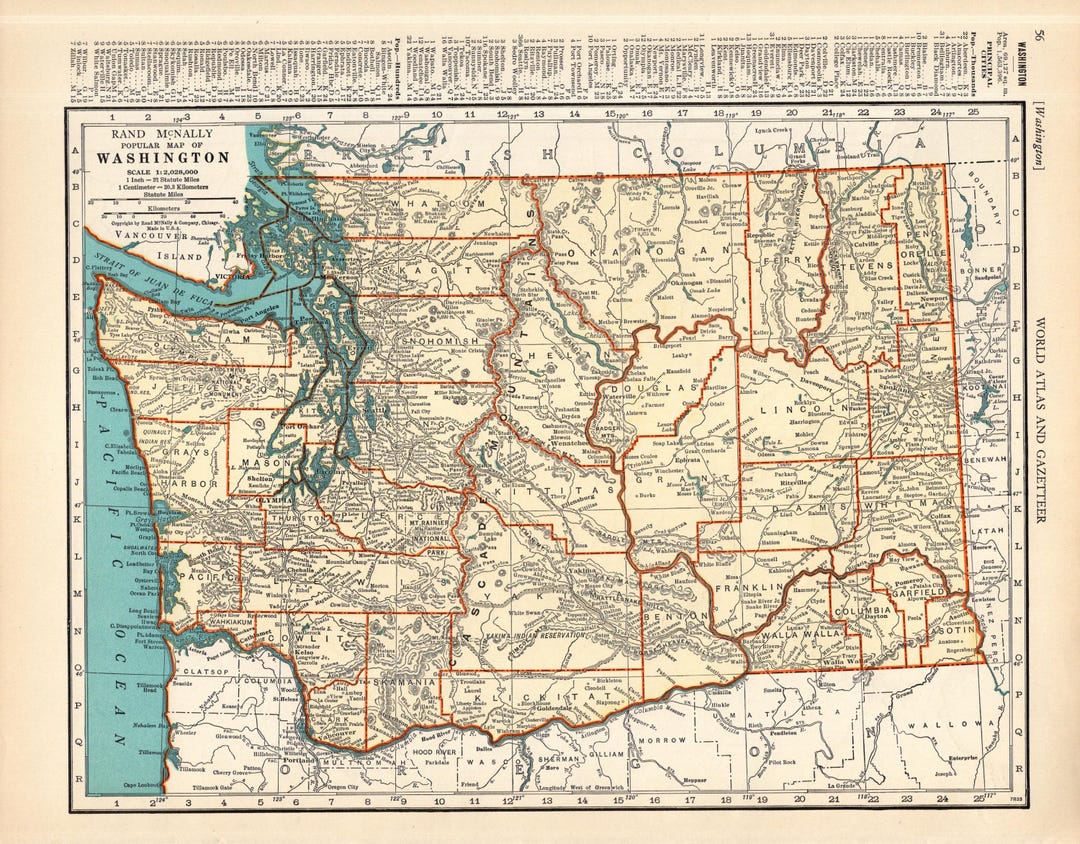 1936 Vintage WASHINGTON State Map of Washington Gallery Wall Decor ...