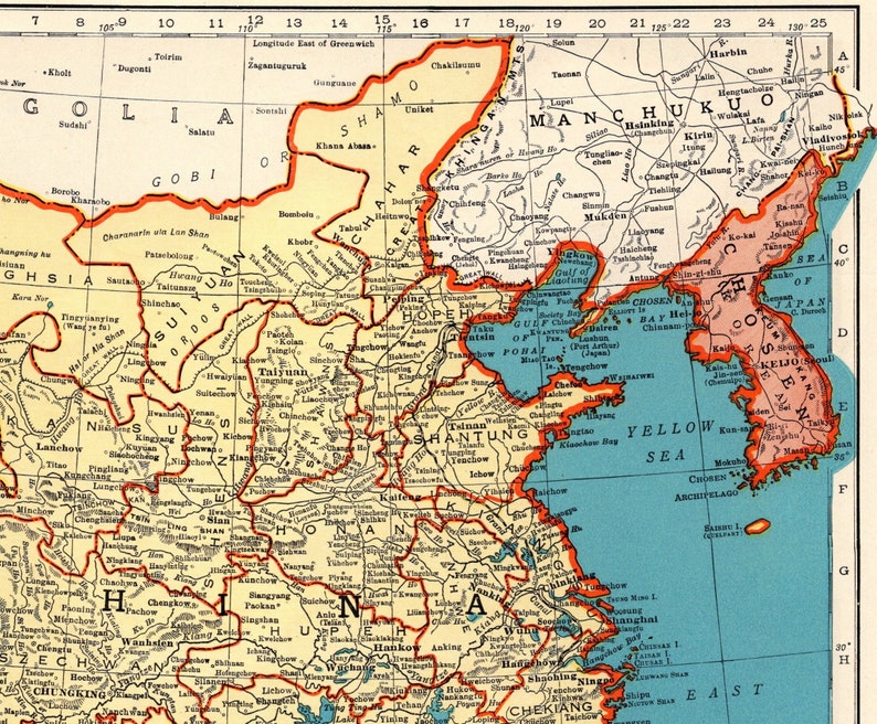 1941 CHINA Map Vintage Map of China Thailand Indochina Gallery - Etsy