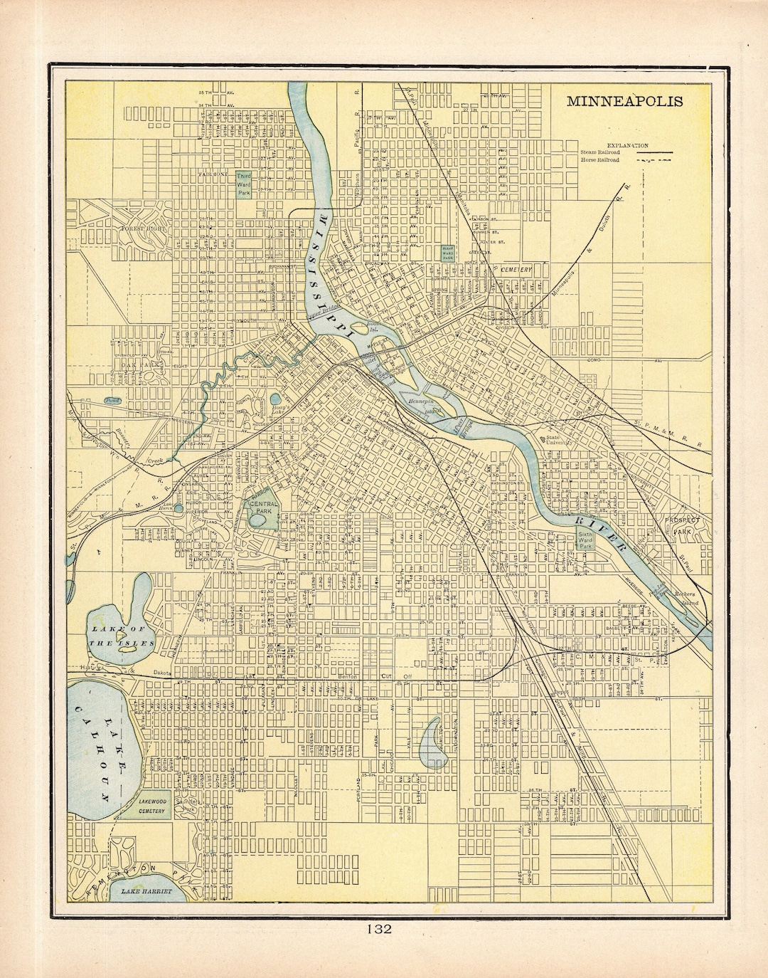1900 Antique MINNEAPOLIS Street Map George Cram Minneapolis City Map ...