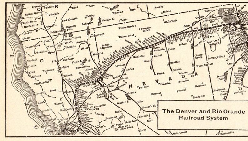 1911 Antique DENVER and Rio Grande RAILROAD Map Black and | Etsy