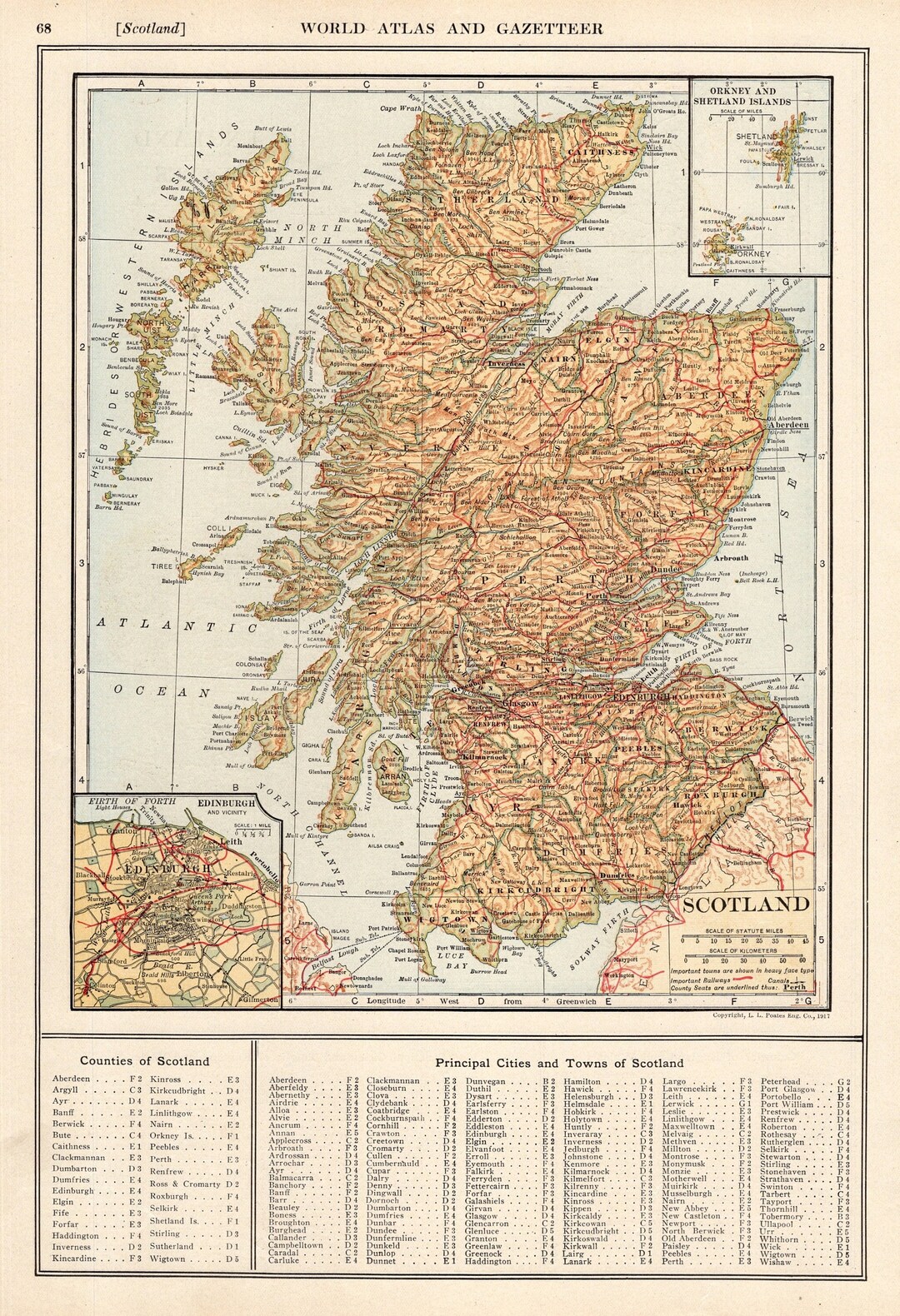 1917 Antique Scotland Map Vintage Map of Scotland Gallery Wall Decor ...