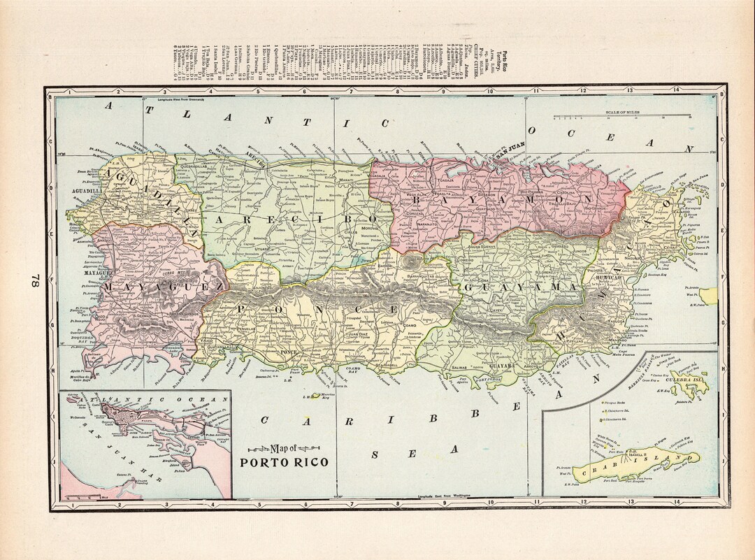 1902 Antique PUERTO RICO Map Vintage Map of Puerto Rico Gallery Wall ...