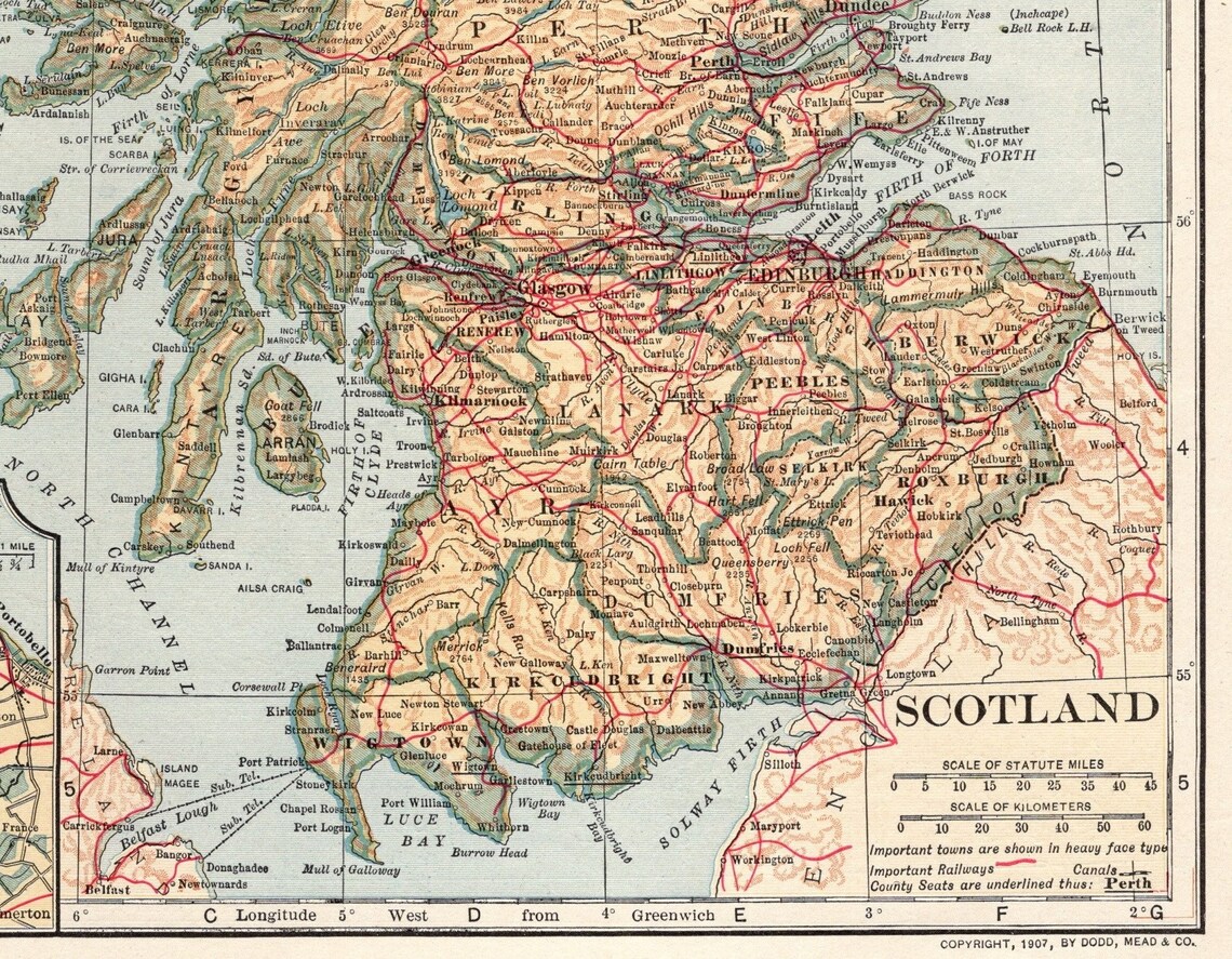 1914 Antique SCOTLAND Map Vintage Map of Scotland Gallery Wall | Etsy