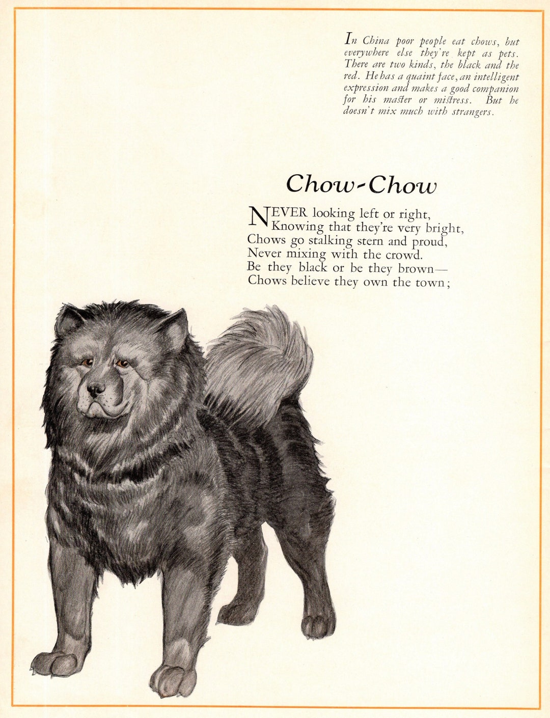 Vintage Chow Print Wall Art Decor 1920s Chow Dog Poetry Poem ...