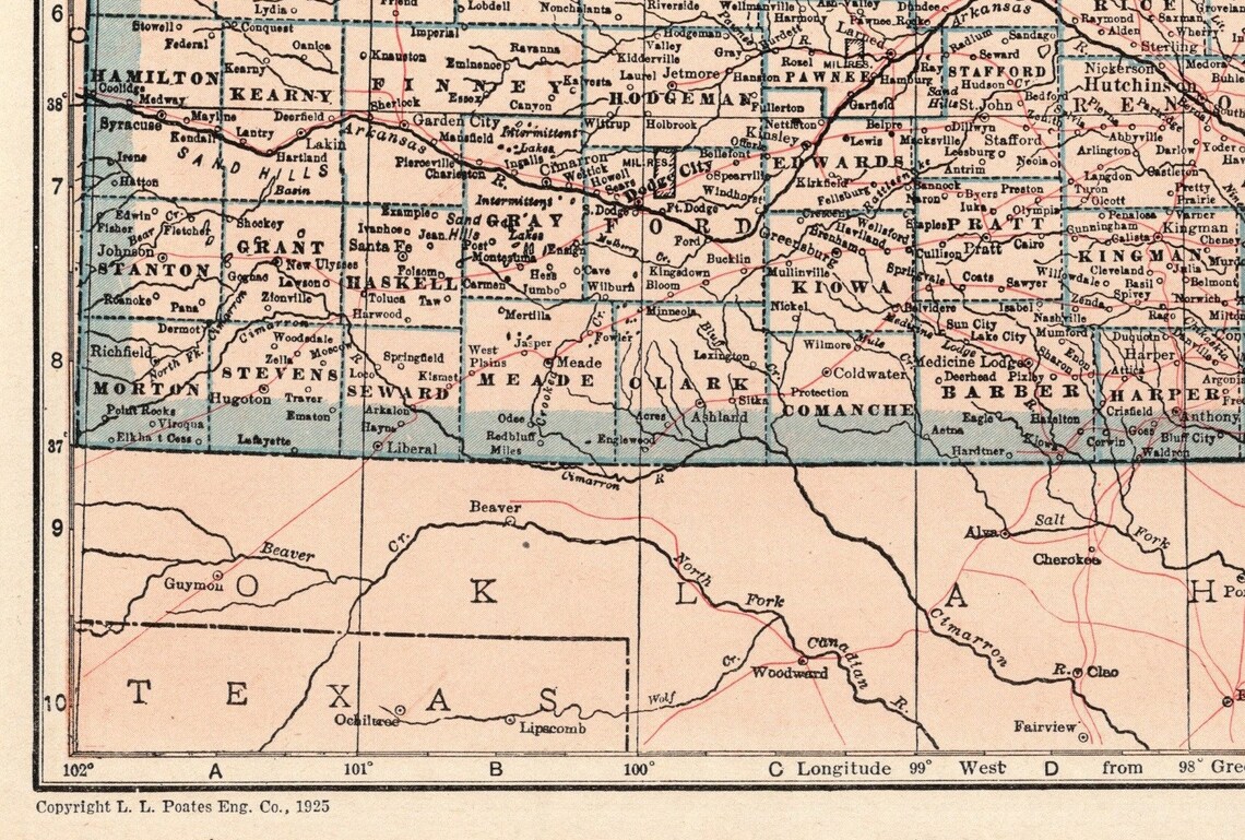 1925 Antique Kansas State Map of Kansas Home Library Office - Etsy