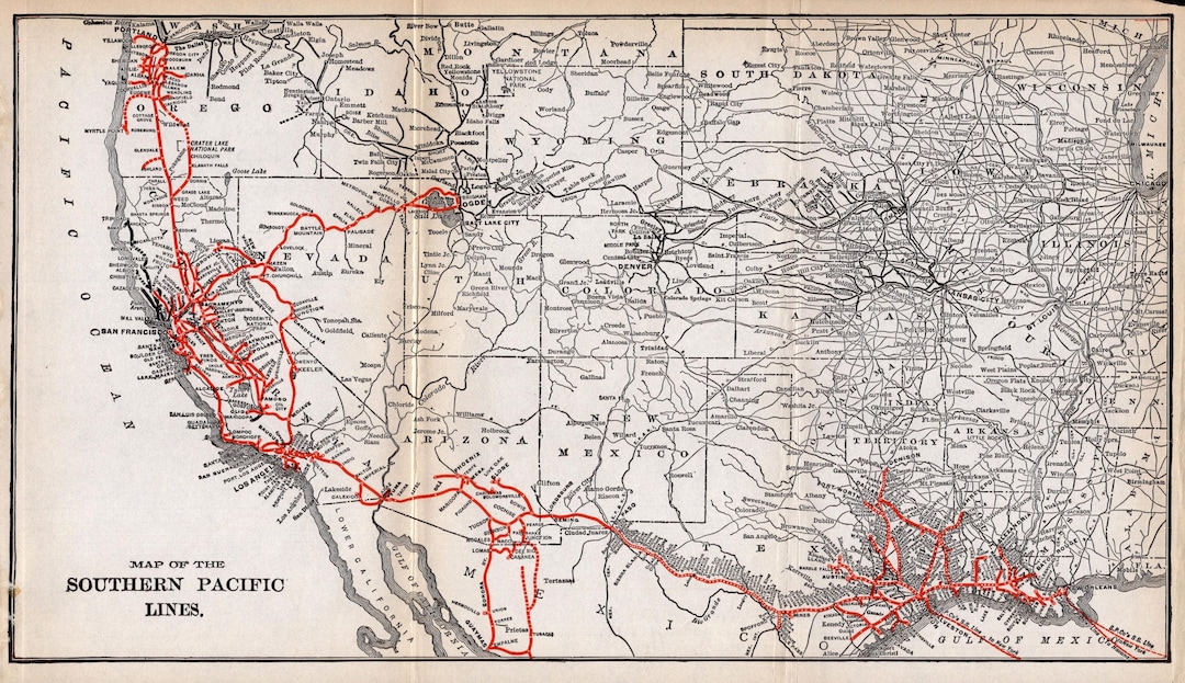 1914 Antique Southern Pacific Railroad System Map Southern Pacific ...