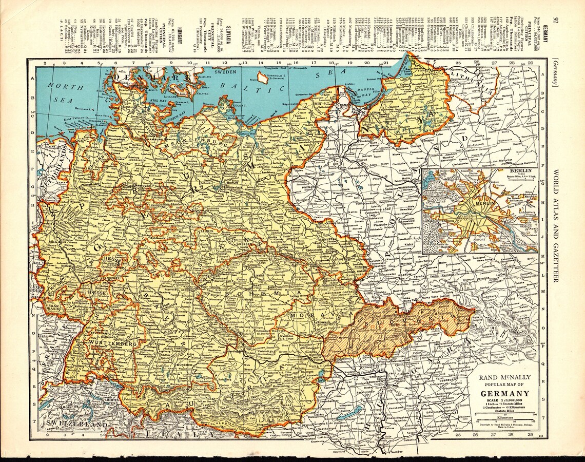 1943 Antique Map of GERMANY Vintage Germany Map Gallery Wall | Etsy