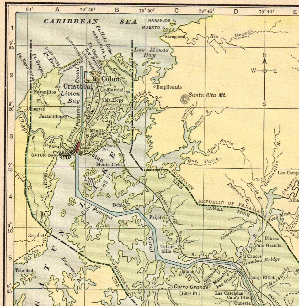 1907 Antique PANAMA CANAL Map Small Vintage Map of the Panama - Etsy