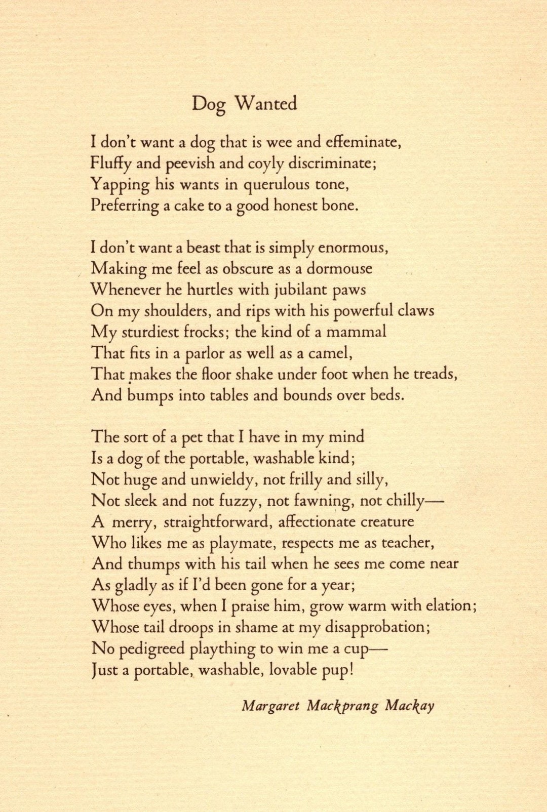 1940s Dog Wanted Poem Poetry Print Margaret Mackay Dog Poetry Print ...