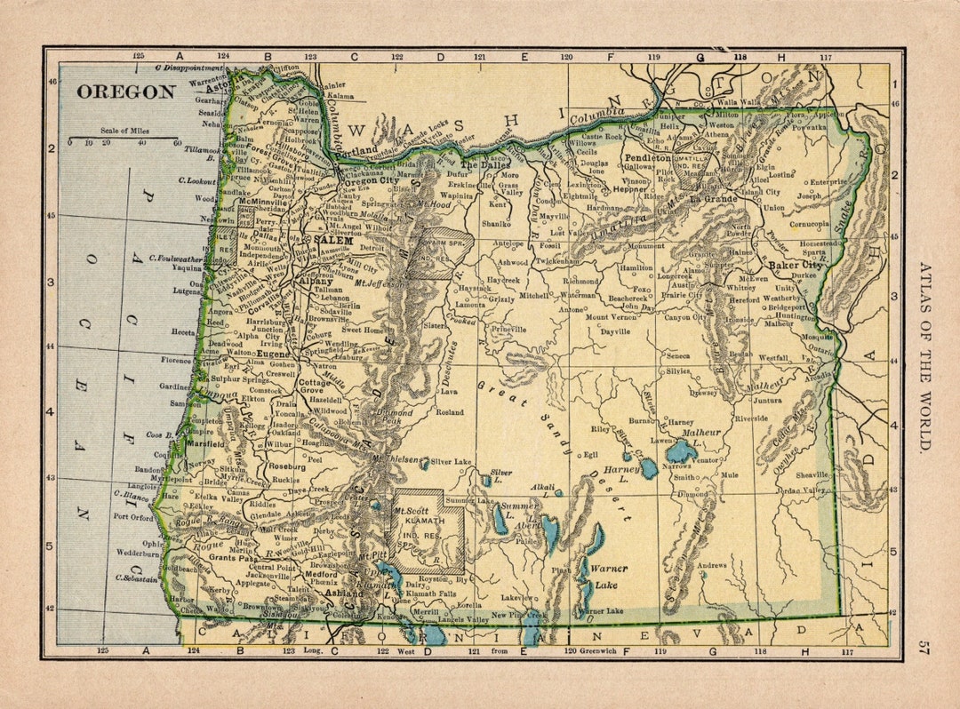 1908 Antique Oregon State Map Small Map of Oregon Gallery Wall Decor ...
