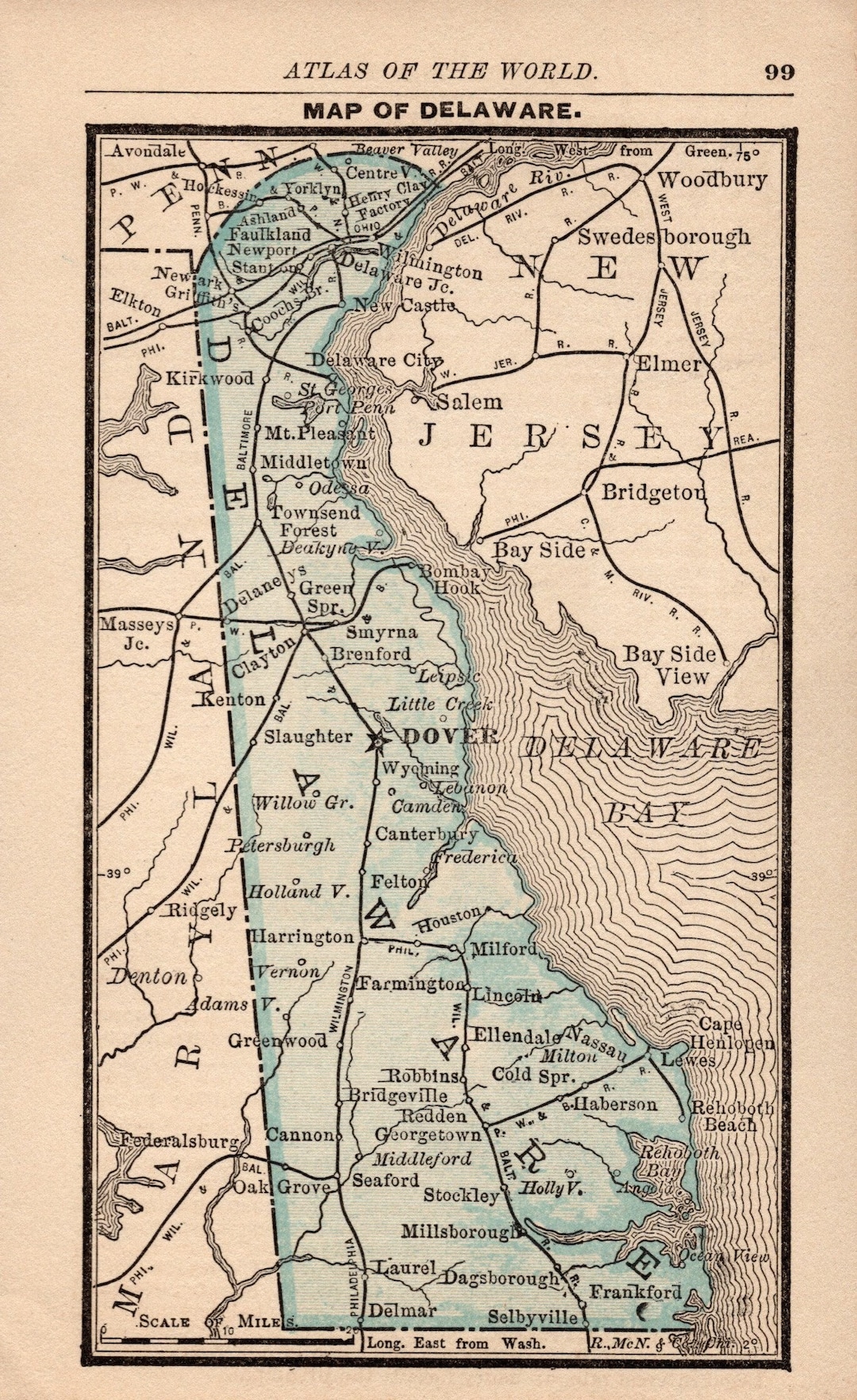 1888 Tiny DELAWARE State Map MINIATURE Map of Delaware Office - Etsy