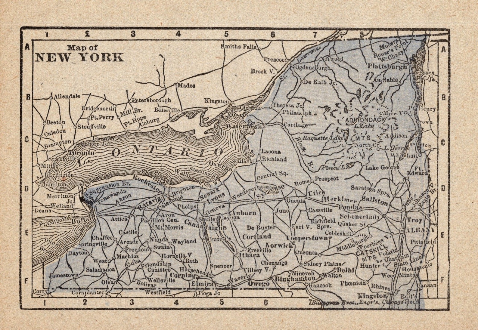 1888 Tiny New York State Map Wall Decor Vintage Map of New York ...