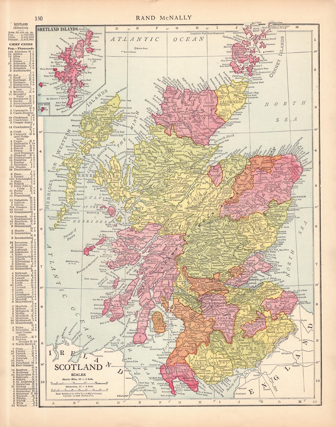 Pretty Antique SCOTLAND Map 1916 Atlas Map of Scotland Gallery Wall ...