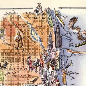 Vintage CHICAGO City Picture Map 1950s Animated Map of Chicago - Etsy