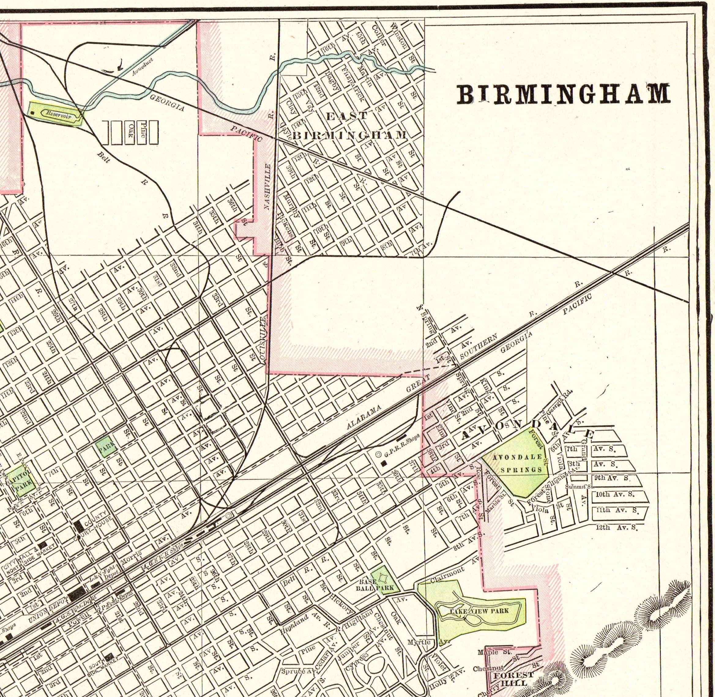 1901 Antique BIRMINGHAM Street Map of Birmingham Alabama City - Etsy