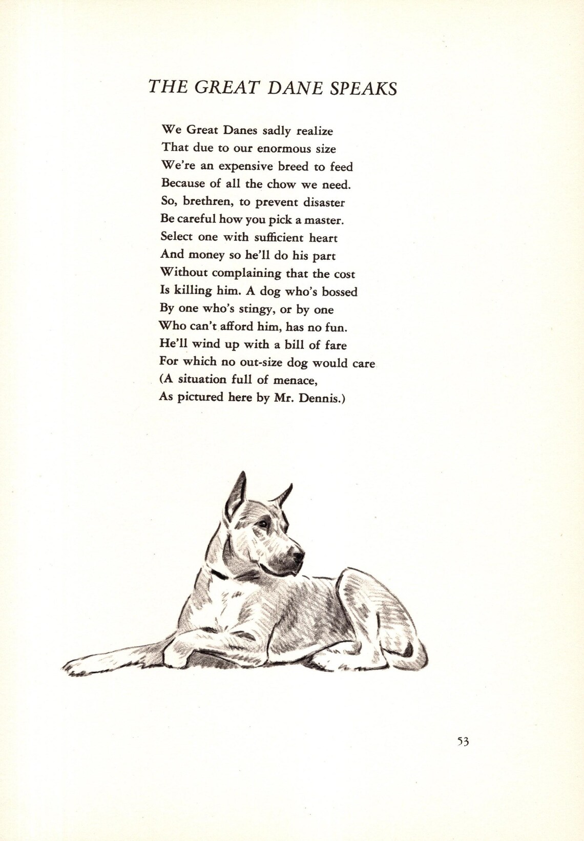 1940s Great Dane Poetry Print Wall Art Decor Morgan Dennis Great Dane ...