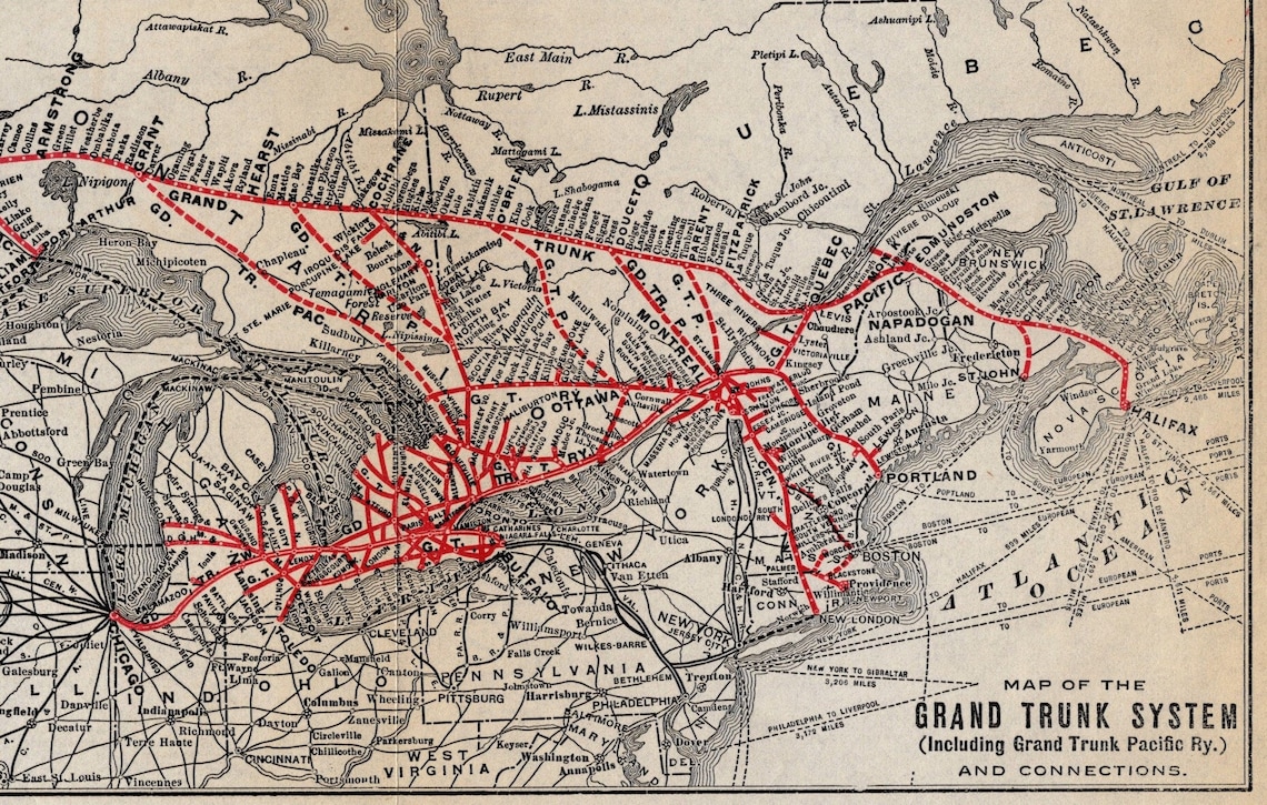 1915 Antique Grand Trunk Railway System Map Grand Trunk - Etsy UK