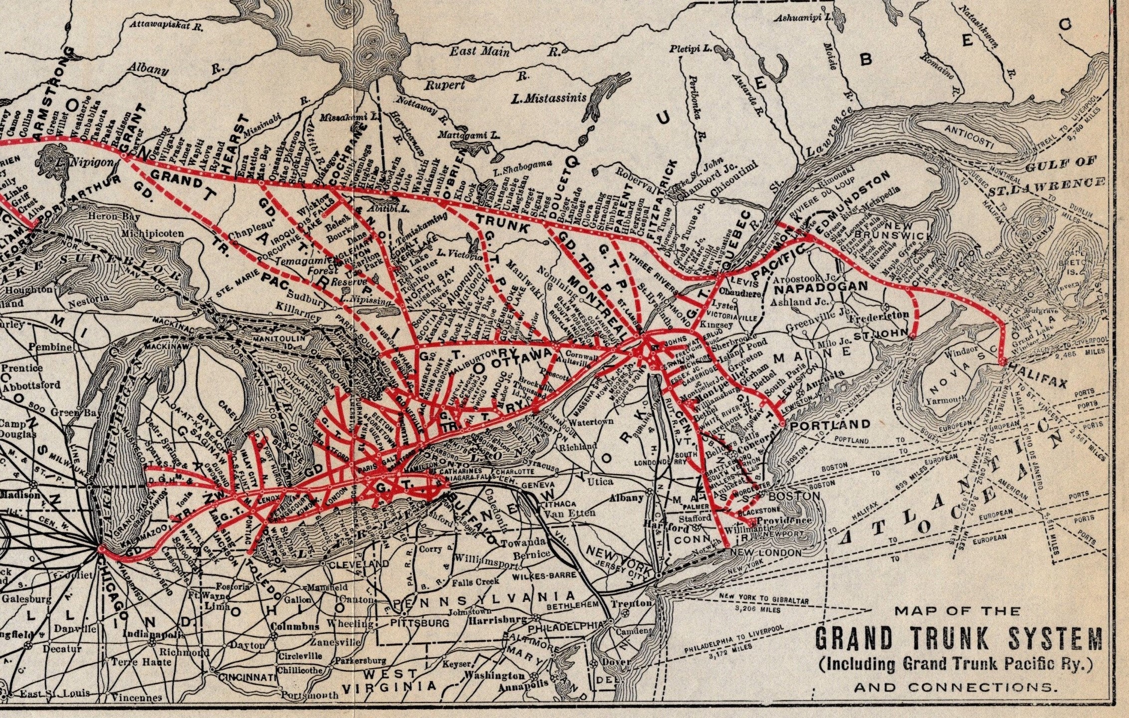 1915 Antique Grand Trunk Railway System Map Grand Trunk - Etsy UK