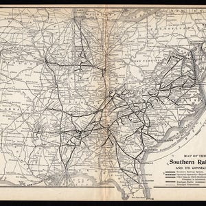 1910 Antique SOUTHERN RAILWAY Map Vintage Southern Railroad Map ...