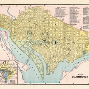 1894 Antique WASHINGTON DC Street Map George Cram Atlas City Map of ...