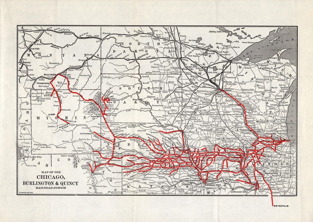 1913 Antique Chicago Burlington Quincy Railroad System Map Vintage ...