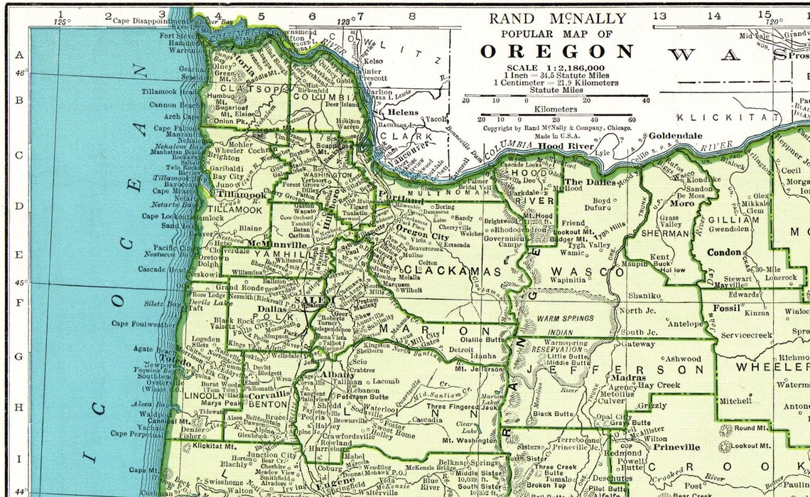 1942 Vintage OREGON Map Antique Map of Oregon State Map - Etsy