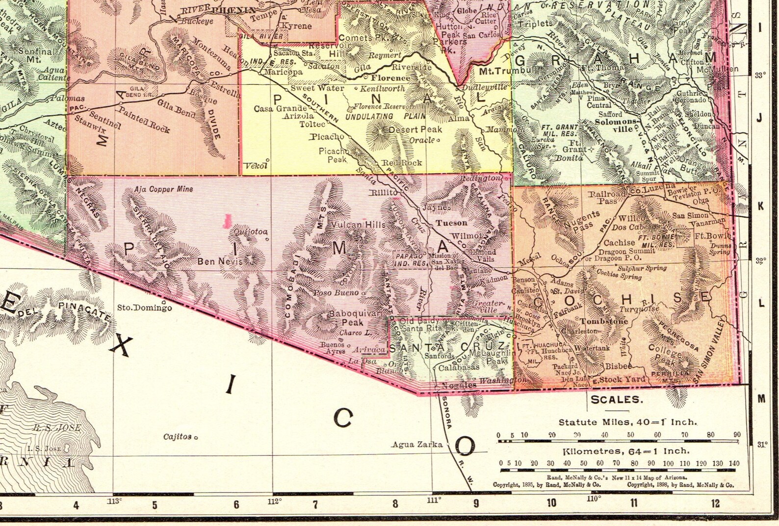 1898 Antique ARIZONA State Map Vintage Map of Arizona Gallery | Etsy