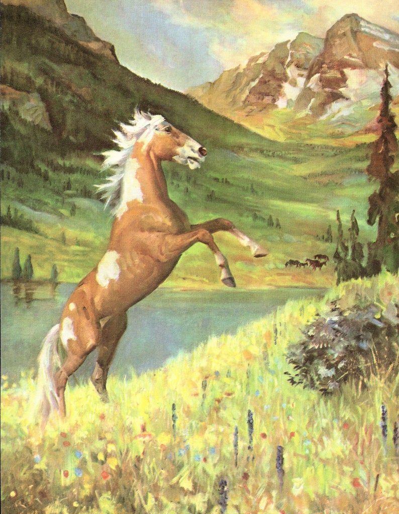 1950s Mustang Horse Print Wall Art Decor Wesley Dennis Horse - Etsy