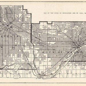 1906 Antique Minneapolis Street Map of St. Paul City Map Wall - Etsy