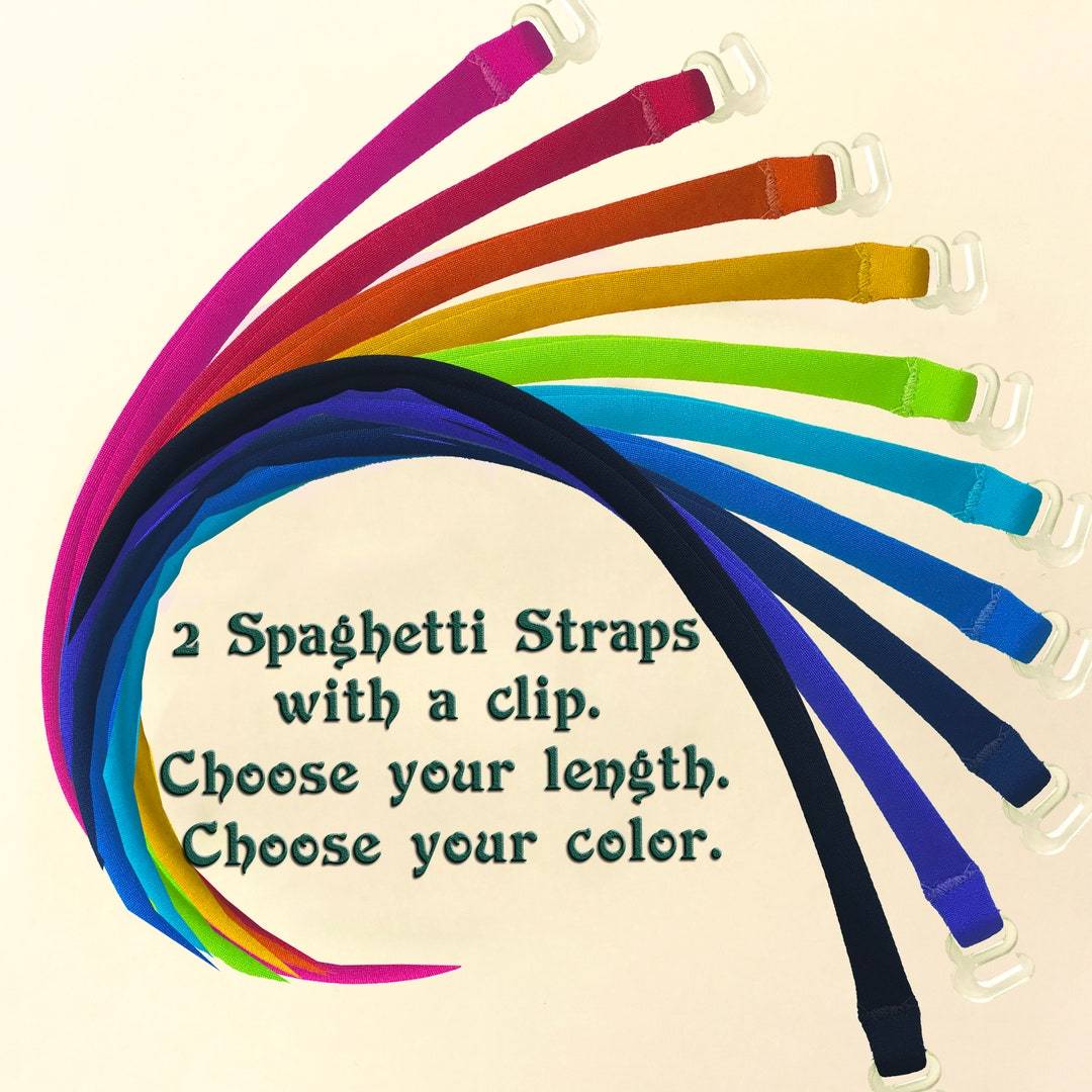 TWO Spandex Spaghetti Straps With Clip on ONE End - 1/4" Wide- Choice ...