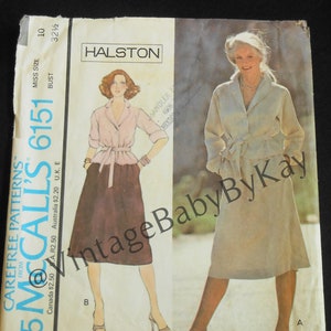 Halston Designer Pattern Mccall 6151 Size 10, Vintage 70s Unlined ...