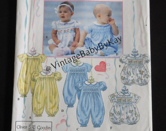 Simplicity Pattern 8951 Smocked Infant Baby Romper W Blue Transfer Smocking Dots Sz NB-18 Mon ...