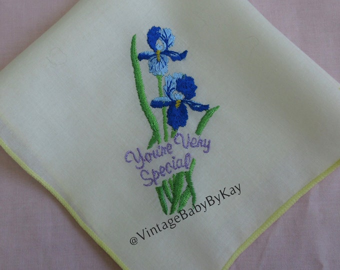 You're Very Special Embroidered Hanky, Sheer White Cotton Handkerchief ...