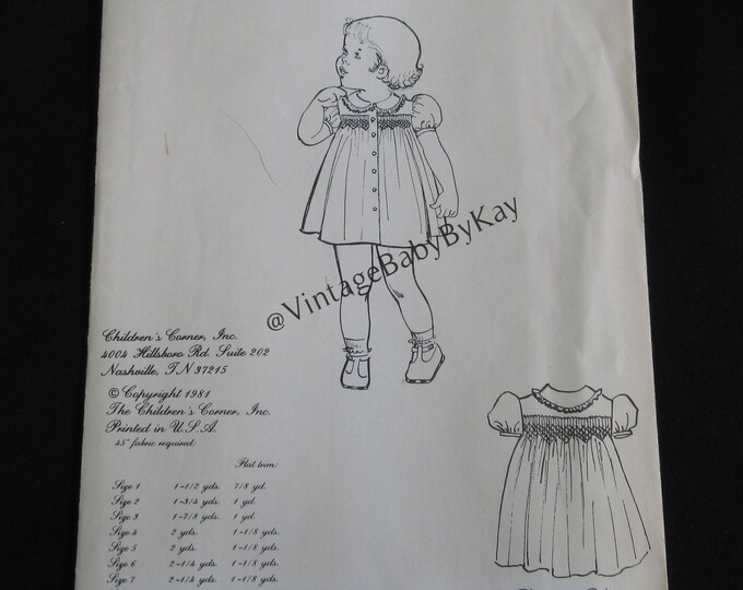 Children's Corner Pattern #11 Bessie Size 2 Sewing Pattern Girl Dress ...