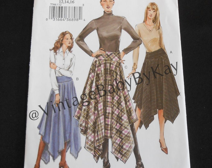 Vogue 7766 Sz 12 14 16 Adult Woman Flared Yoke Skirt in 2 Lengths W ...