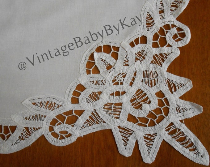 White Battenburg Lace Curtain Panel or Tablecloth 34" X 84" Vintage ...