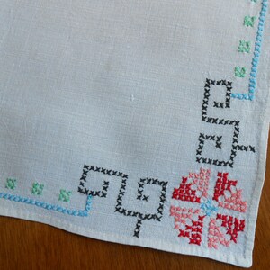 Embroidered Table Topper Bright Colors on Cream Linen Square - Etsy
