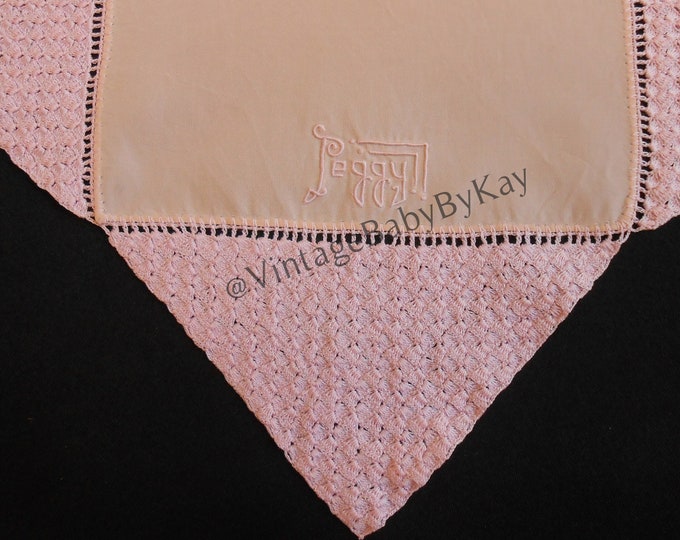 Peggy Monogram Vintage Pink Polyester Wedding Hanky With Hand Made Lace ...